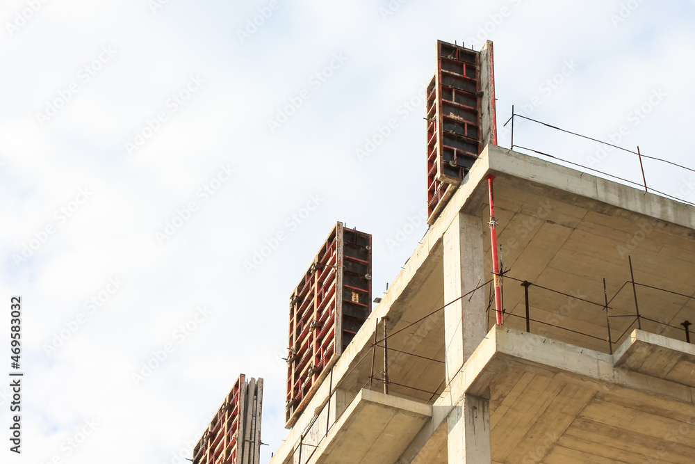 Concrete construction of a new high-rise apartment building. An ...