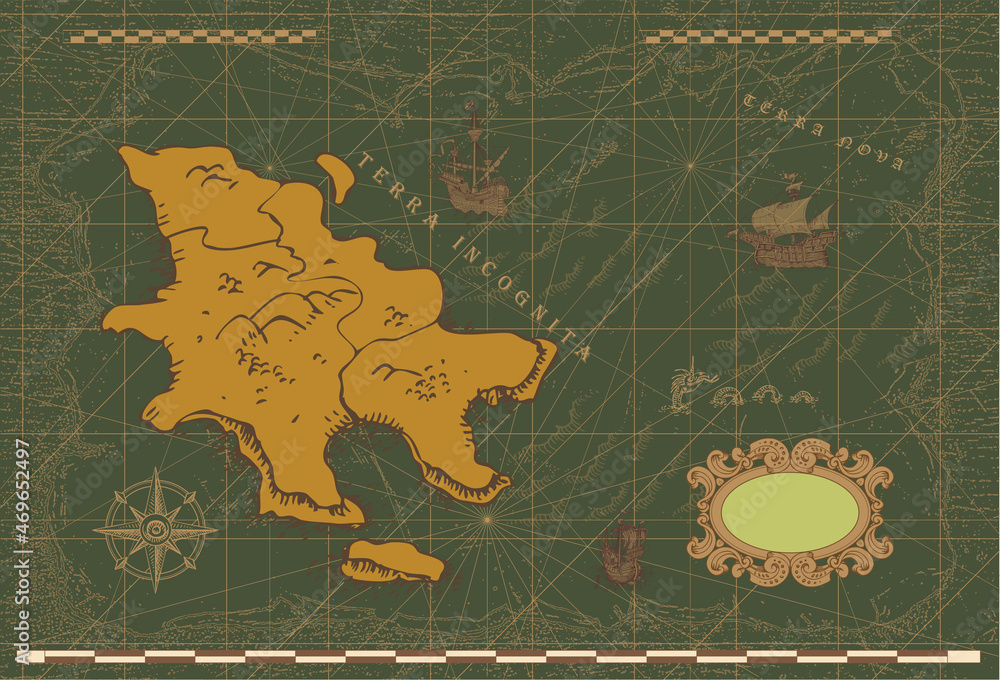 vector image of ancient nautical chart of sea routes of medieval ships ...