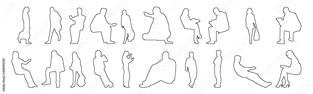 Vector illustration, Outline silhouettes of people, Contour drawing ...
