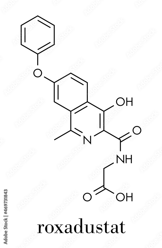 Roxadustat drug molecule. Inhibitor of hypoxia-inducible factor prolyl ...