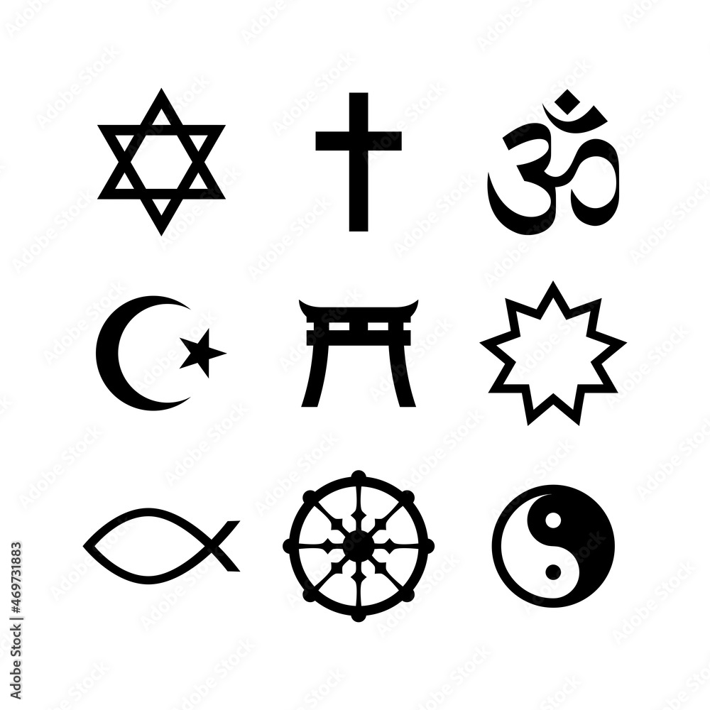 Religious symbols black silhouette icon set vector. World religions ...