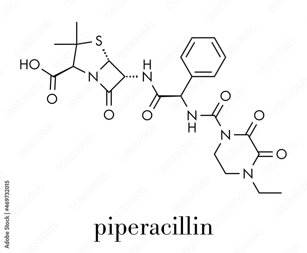 Piperacillin antibiotic drug molecule. Skeletal formula. Stock Vector ...