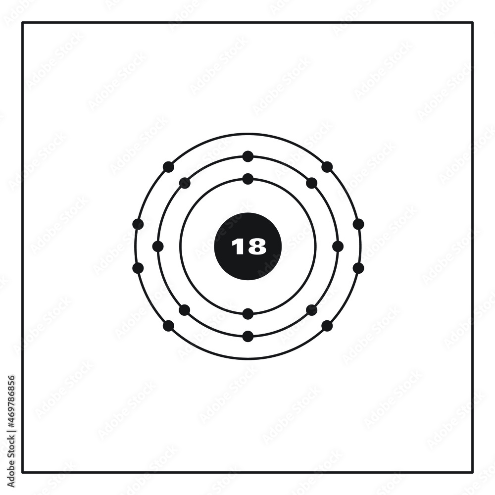 Bohr model representation of the argon atom, number 18 and symbol Ar ...