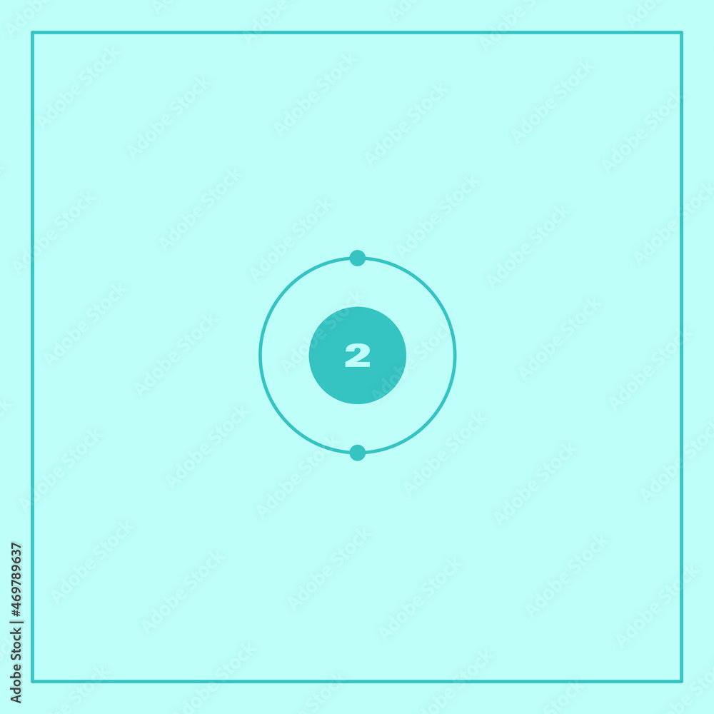 Bohr model representation of the helium atom, number 2 and symbol He ...