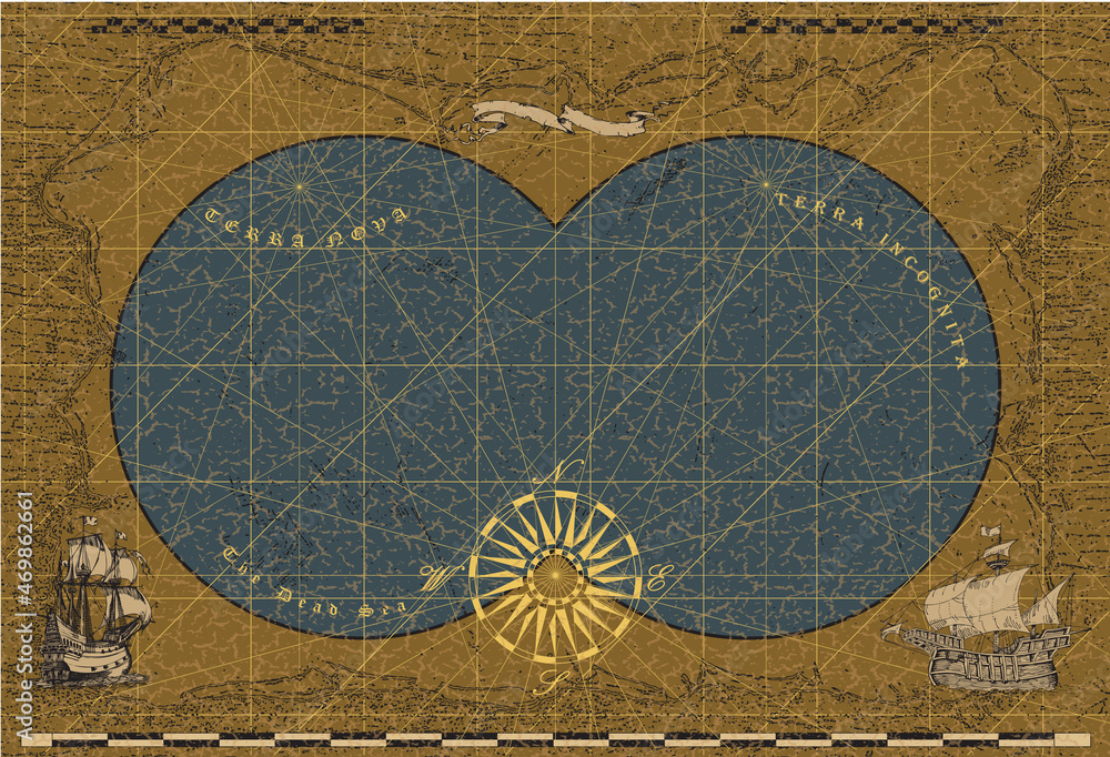 vector image of ancient nautical chart of sea routes of medieval ships ...