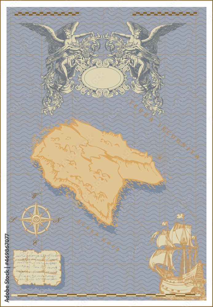 vector image of ancient nautical chart of sea routes of medieval ships ...