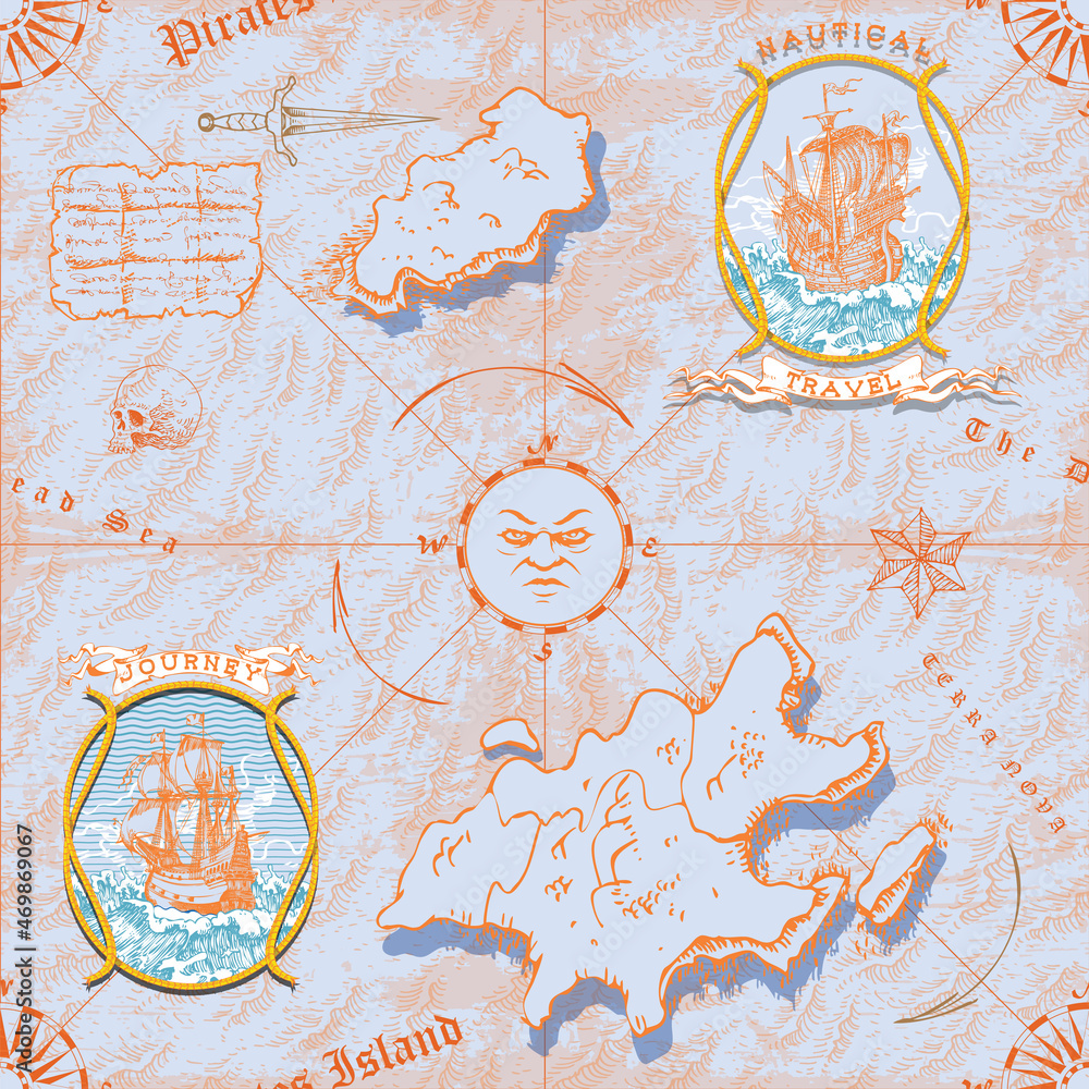 vector image of ancient nautical chart of sea routes of medieval ships ...