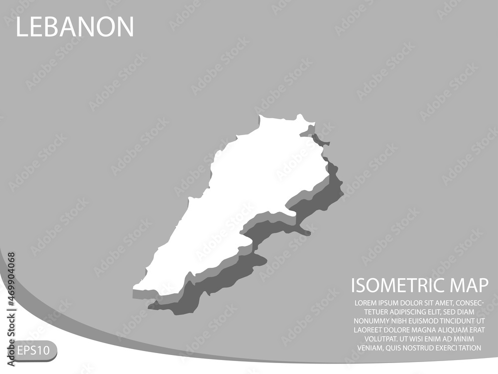 white isometric map of Lebanon elements gray background for concept map ...