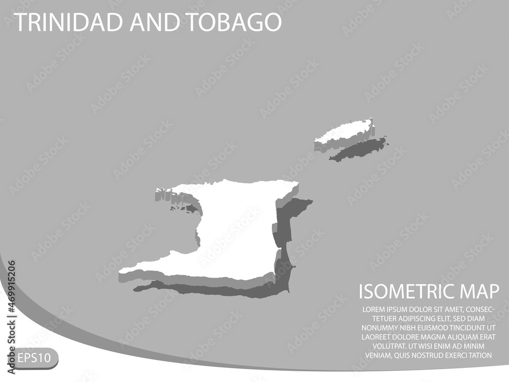 White isometric map of Trinidad and Tobago elements gray background for ...