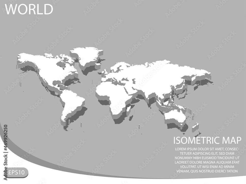 white isometric map of World elements gray background for concept map ...