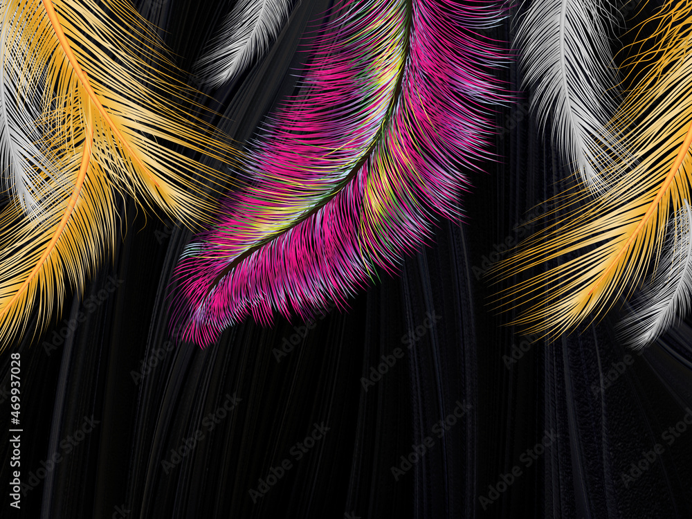 gold feather on dark background. Golden line art with bird feathers ...