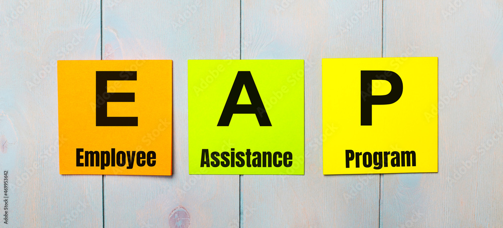 Three colored stickers with the text EAP Employee Assistance Program a ...
