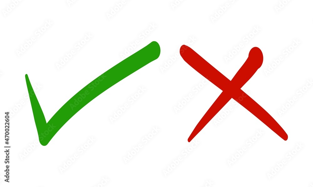 check mark and cross mark icon set. Tick symbol in green and red color ...
