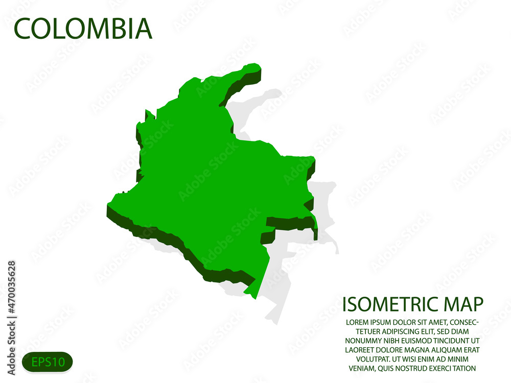 Green isometric map of Colombia elements white background for concept ...
