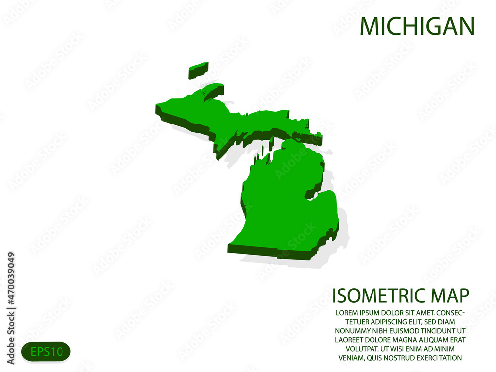 Green isometric map of Michigan elements white background for concept ...
