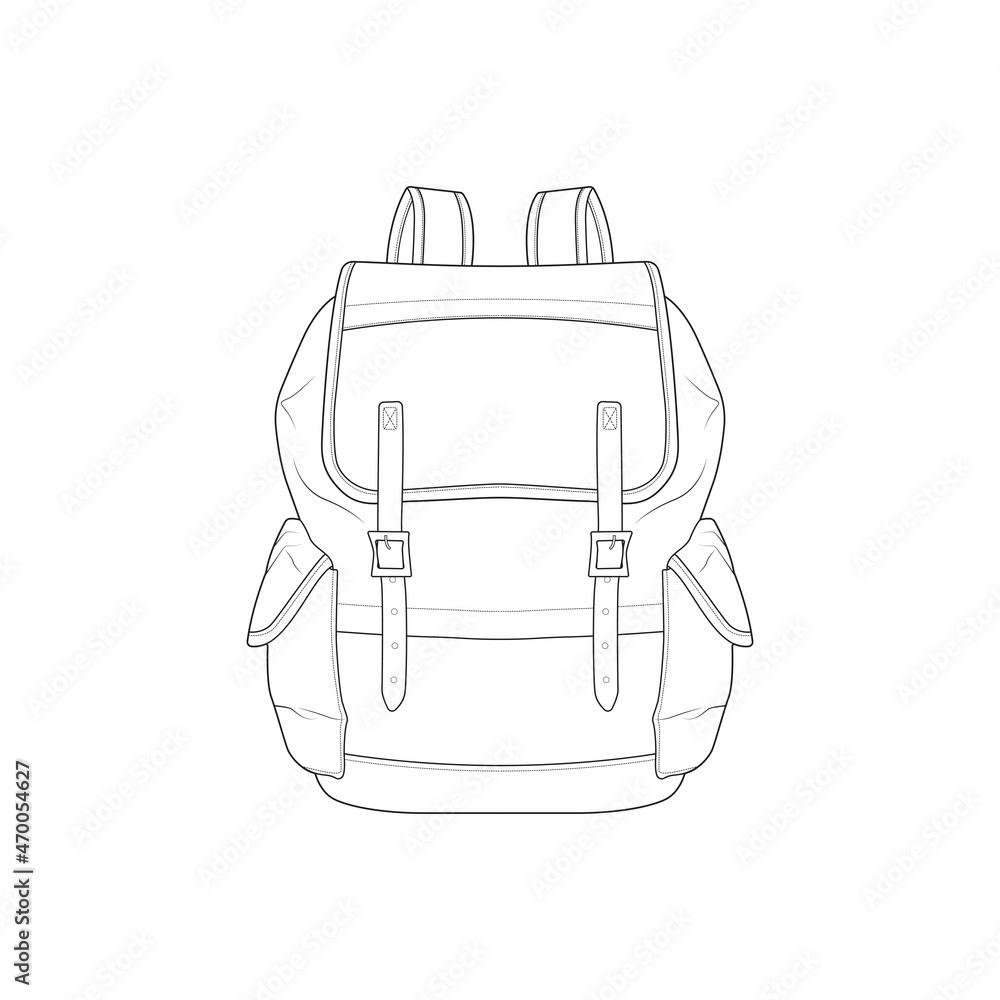 Bagpack outline drawing vector, Bagpack in a sketch style, trainers ...