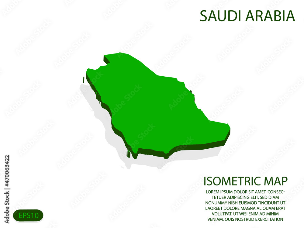 Green isometric map of Saudi Arabia elements white background for ...