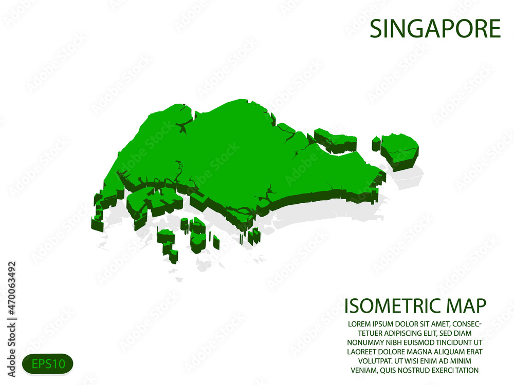 Green isometric map of Singapore elements white background for concept ...