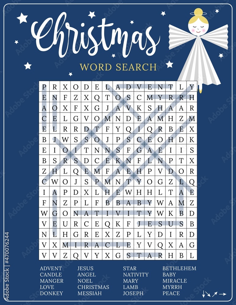 Christian religious Christmas word search puzzle. Printable activity ...