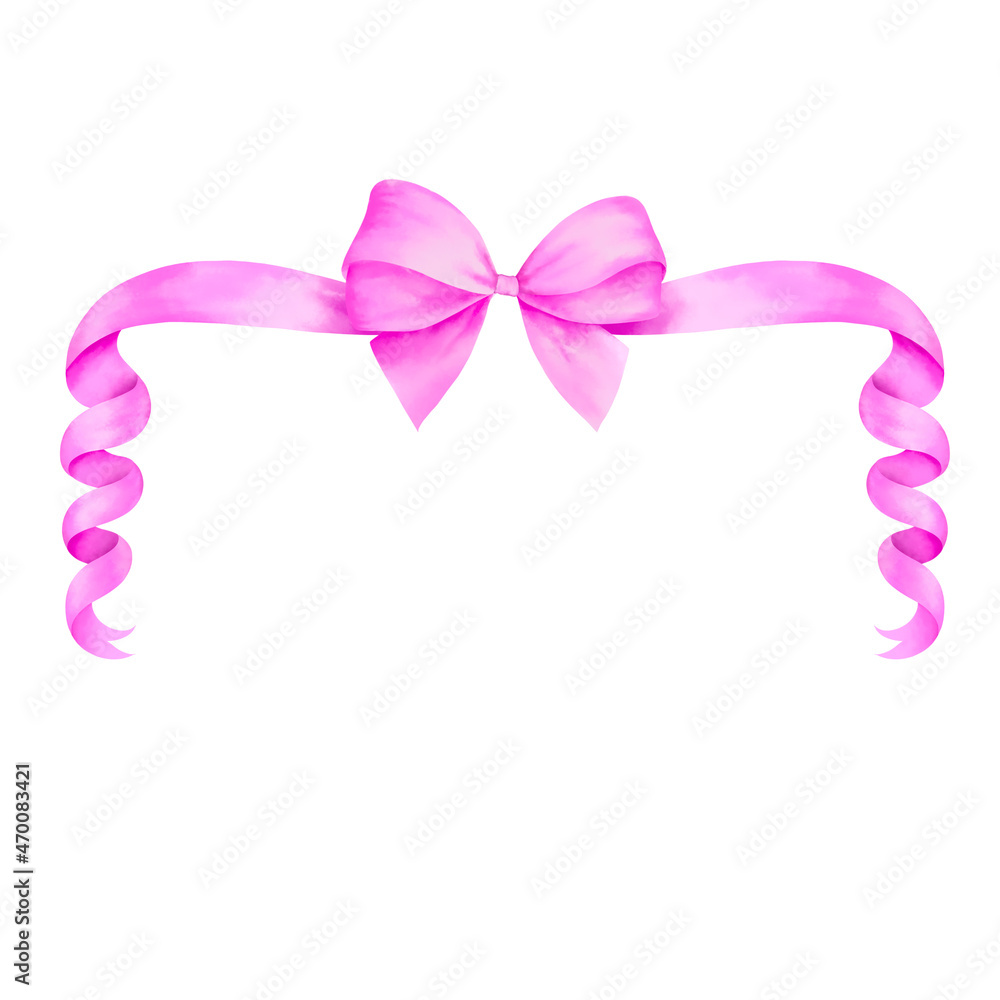 Watercolor of pink ribbon border, frame with clipping path. Happy Birth ...