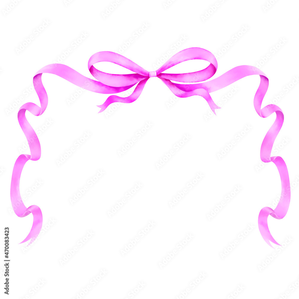 Watercolor of pink ribbon border, frame with clipping path. Happy Birth ...