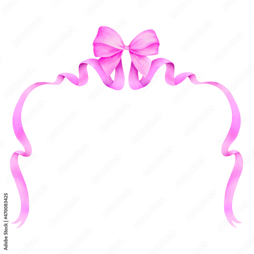 Illustration Stock Watercolor of pink ribbon border, frame with ...