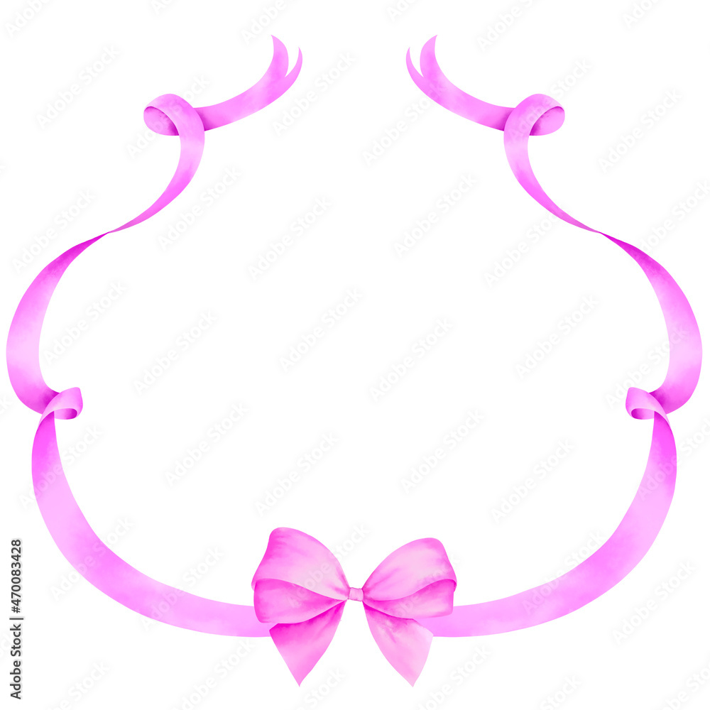 Watercolor of pink ribbon border, frame with clipping path. Happy Birth ...