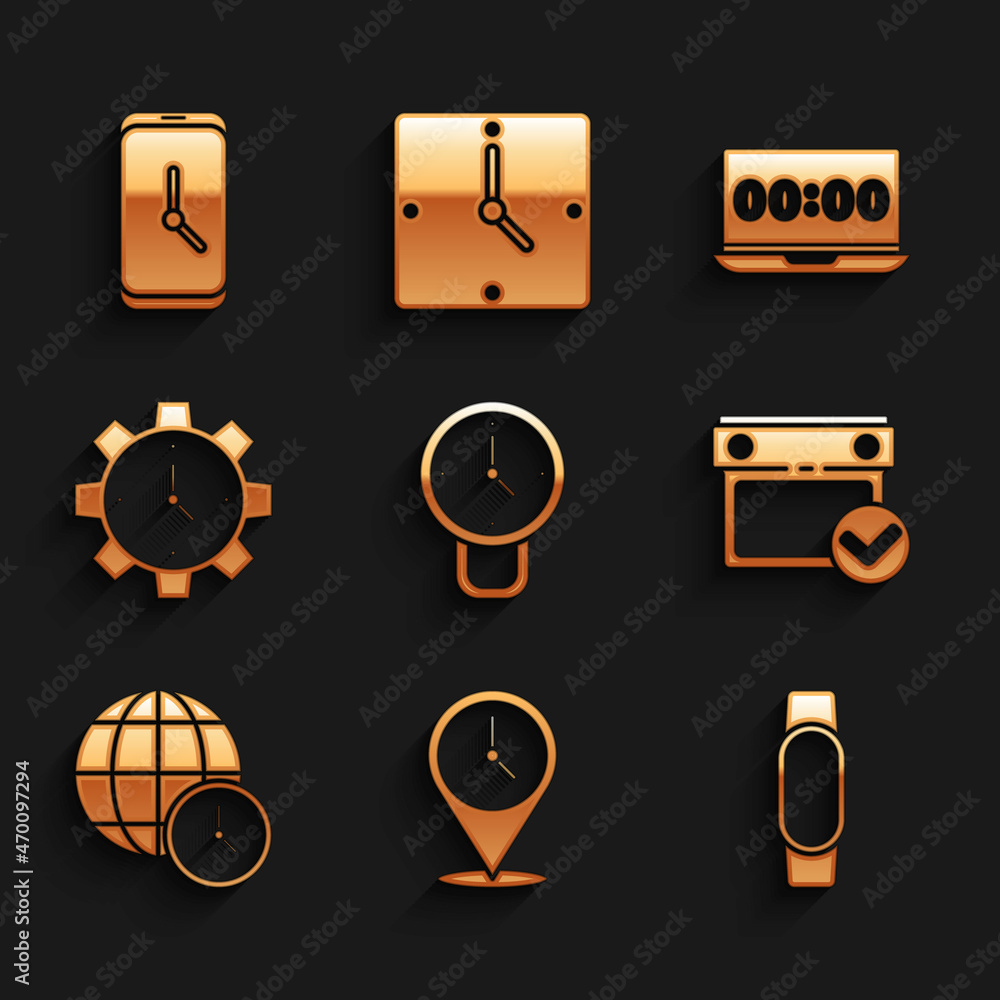 Set Clock, Location with clock, Smartwatch, Calendar check mark, World ...