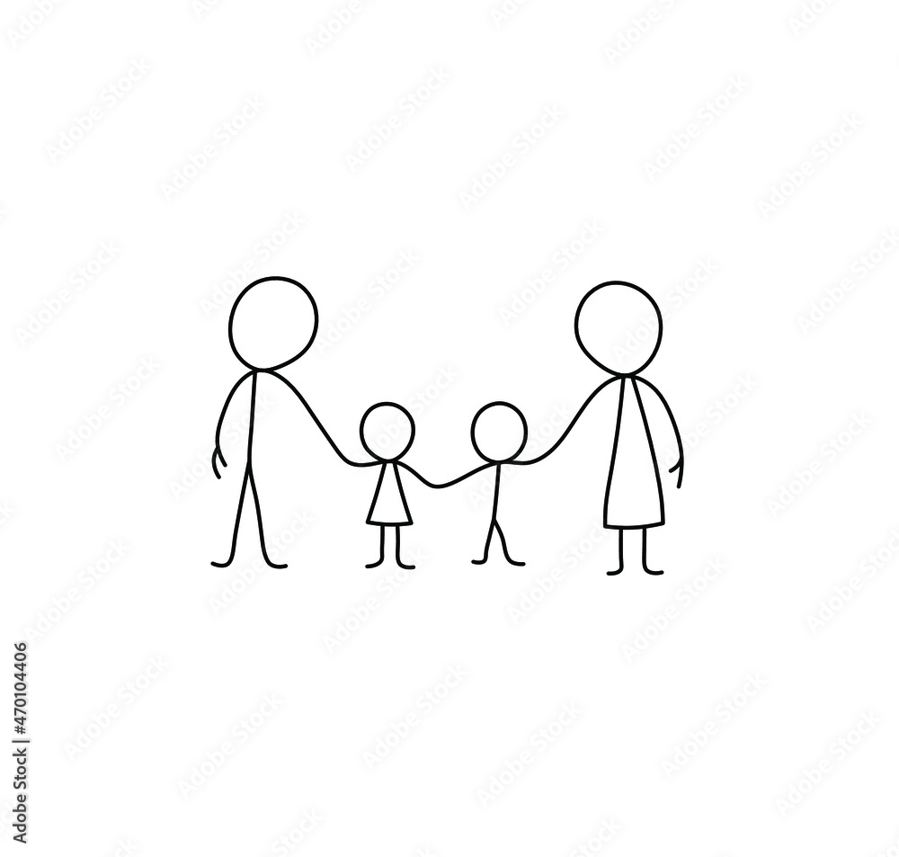 Vector isolated family members doodle drawing. A family of four doodle ...