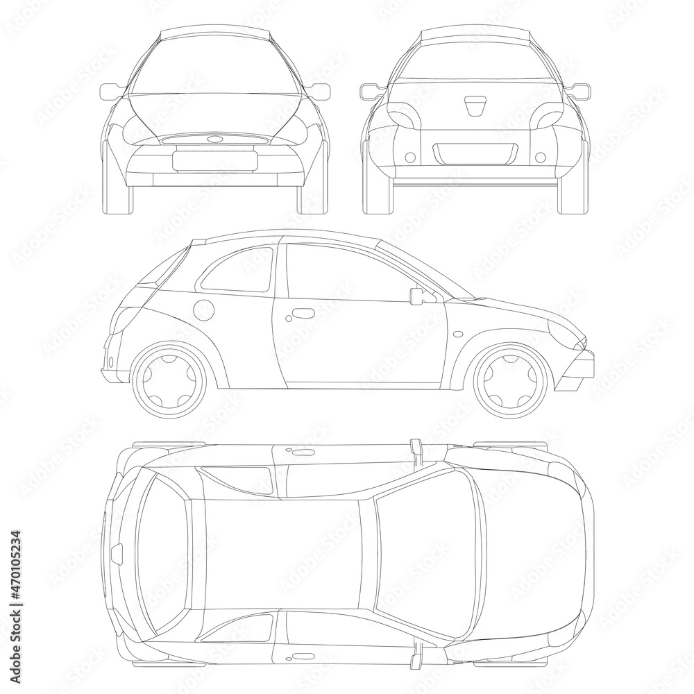 City car blueprint. Blank compact car template for branding or ...