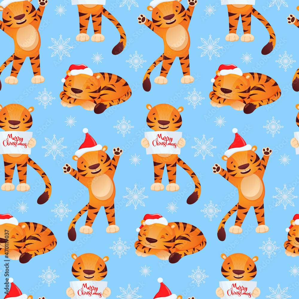 Vector seamless pattern with tiger cubs. Vector flat cartoon ...