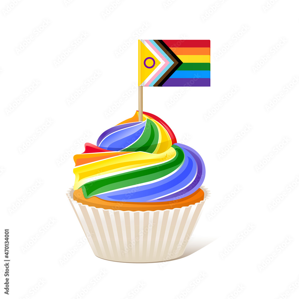 Rainbow cupcake with LGBTQ Progress Pride Flag Stock Vector | Adobe Stock
