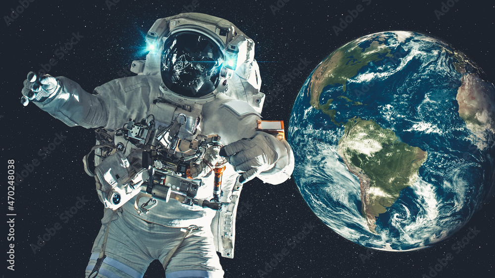 Astronaut spaceman do spacewalk while working for spaceflight mission ...