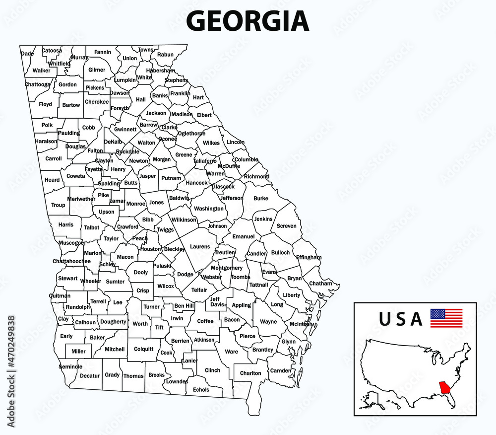 Georgia Map. State and district map of Georgia. Administrative map of ...