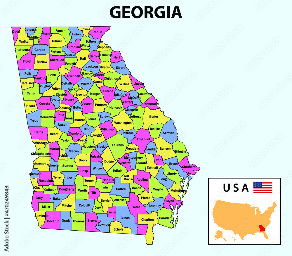 Georgia map. District map of Georgia. District map of Georgia in color ...