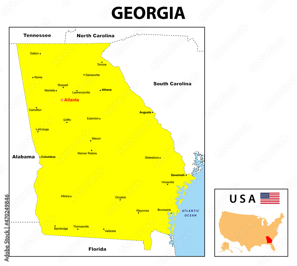 Georgia Map. State and district map of Georgia. Political map of ...