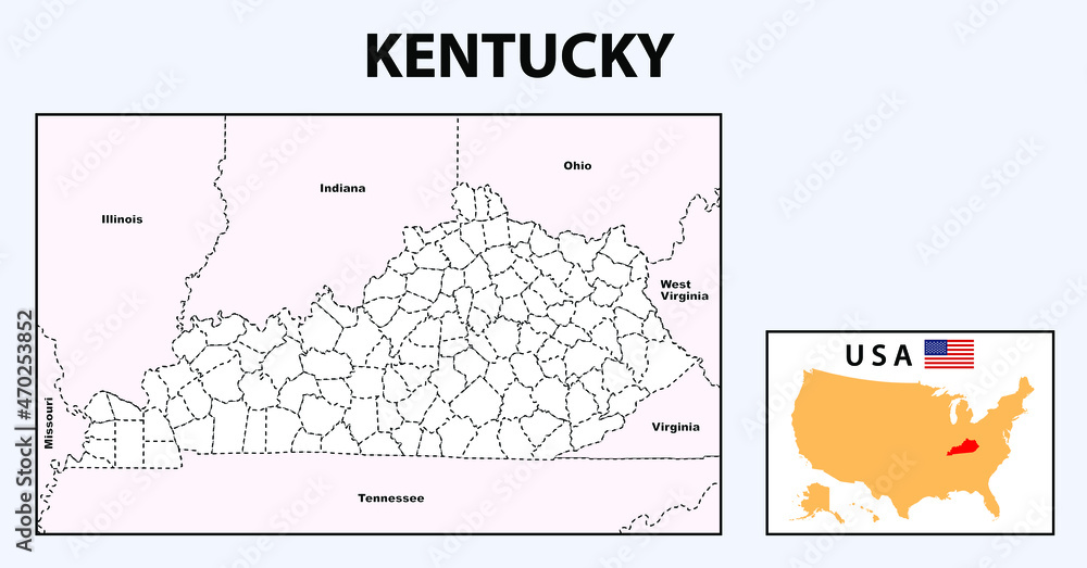 Kentucky Map. Political map of Kentucky with boundaries in Outline ...