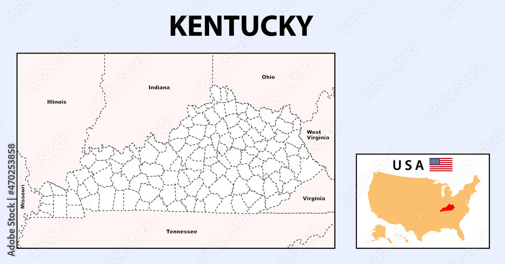 Kentucky Map. Political map of Kentucky with boundaries in Outline ...