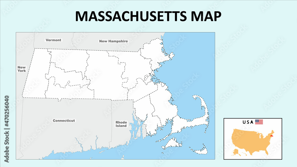 Massachusetts Map. Political map of Massachusetts with boundaries in ...
