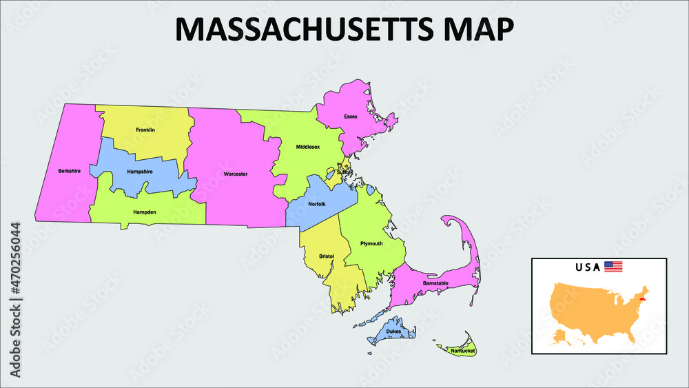 Vector de Stock Massachusetts Map. District map of Massachusetts in ...