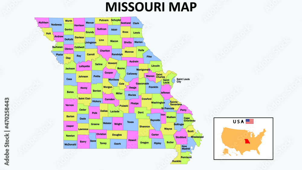 Missouri Map. State and district map of Missouri. Political map of ...