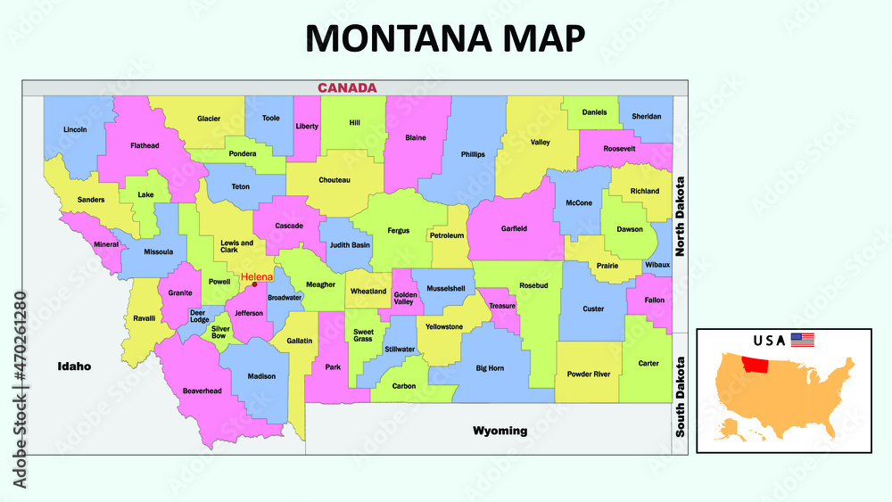 Montana Map. State and district map of Montana. Political map of ...