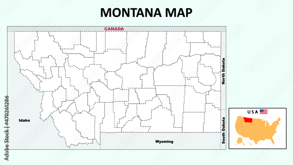 Montana Map. Political map of Montana with boundaries in Outline. Stock ...