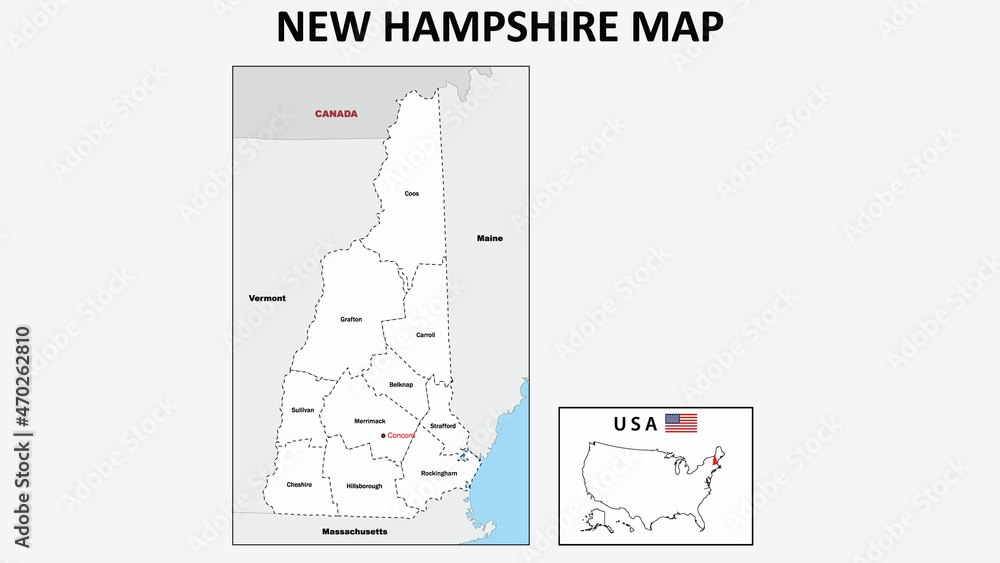 Ilustración de Stock New Hampshire Map. Political map of New Hampshire ...