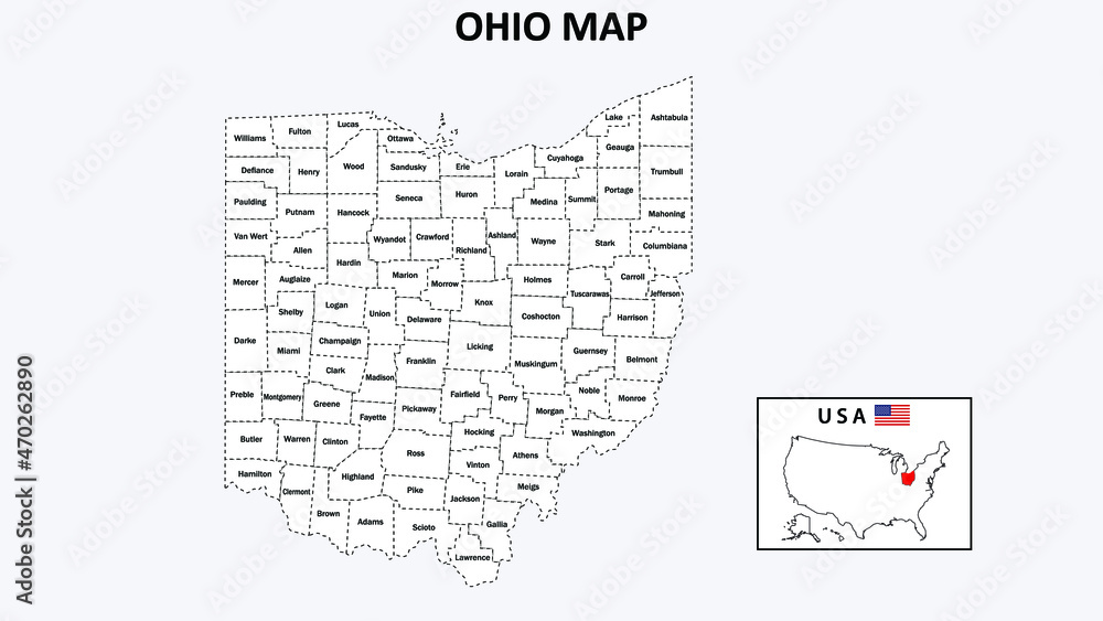 Ohio Map. State and district map of Ohio. Administrative map of Ohio ...