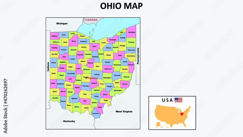 Ohio Map. State and district map of Ohio. Political map of Ohio with ...