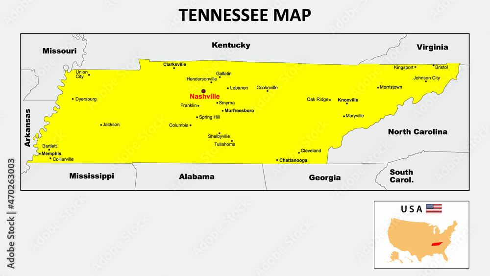 Tennessee Map. State and district map of Tennessee. Political map of ...