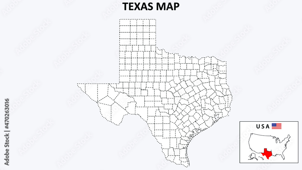 Texas Map. Political map of Texas with boundaries in Outline. Stock ...