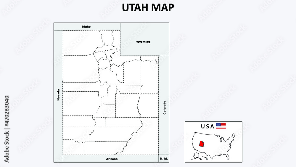 Utah Map. Political map of Utah with boundaries in Outline. Stock ...