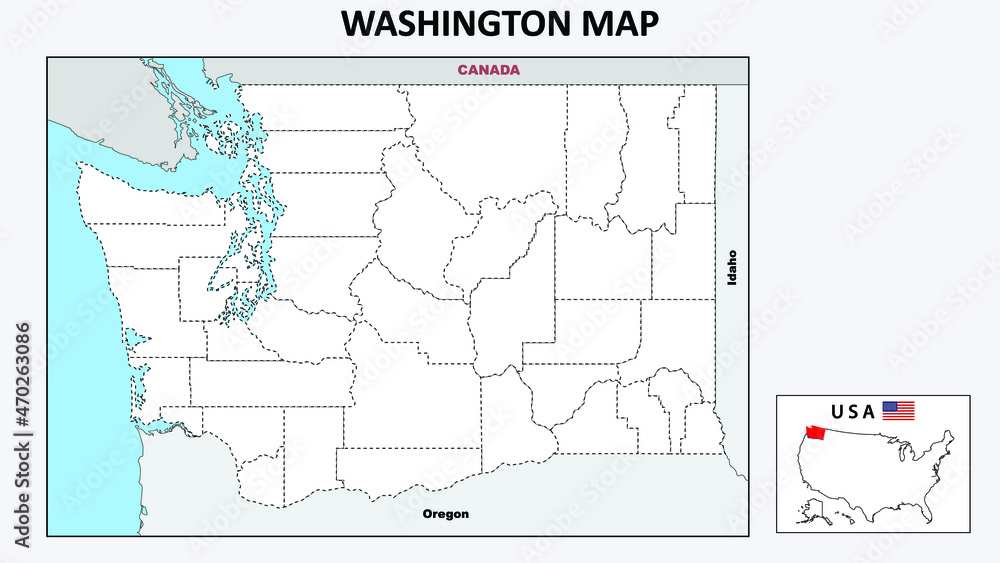 Washington Map. Political map of Washington with boundaries in Outline ...